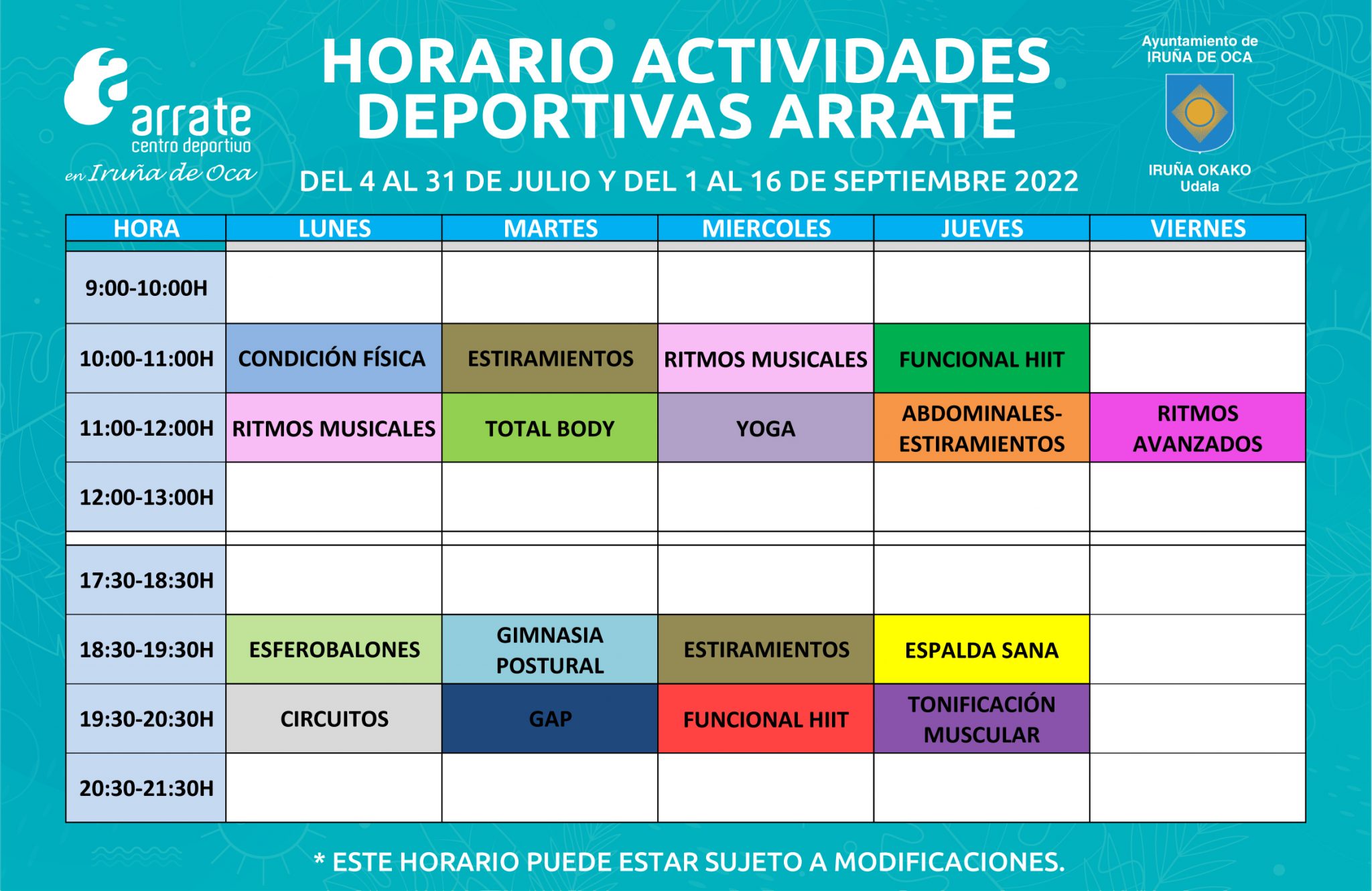 Horarios De Verano De Actividades Deportivas En Arrate
