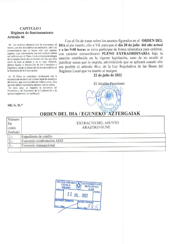Convocatoria pleno extraordinario 28 de julio de 2022 Convocatoria pleno extraordinario 28 de julio de 2022
